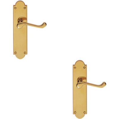 2x PAIR Victorian Scroll Handle on Latch Backplate 205 x 49mm Polished ...