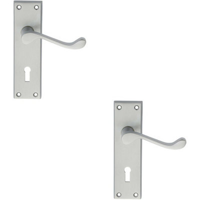 2x PAIR Victorian Scroll Handle on Lock Backplate 150 x 43mm Satin ...