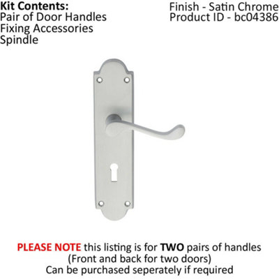 2x PAIR Victorian Scroll Handle on Lock Backplate 205 x 49mm Satin Chrome
