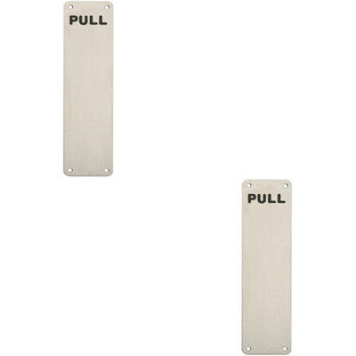 2x Pull Engraved Door Finger Plate 300 x 75mm Satin Stainless Steel ...