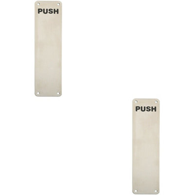 2x Push Engraved Door Finger Plate 300 x 75mm Satin Stainless Steel ...