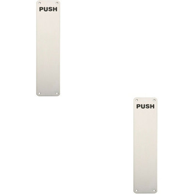 2x Push Engraved Door Finger Plate 350 x 75mm Bright Stainless Steel ...
