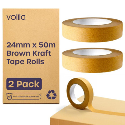 2x Recyclable Brown Kraft Paper Tape Rolls - Heavy Duty Packaging Tape for Moving, Boxes ...
