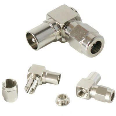 2x Right Angled TV Aerial Male Connector 90 Degree RF Coaxial Plug Adapter