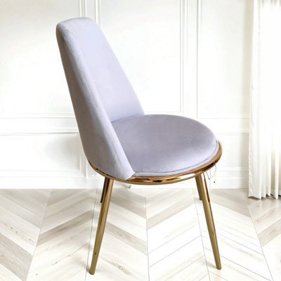 2x Riviera Grey Luxury Velvet Dining Chairs With Gold Legs