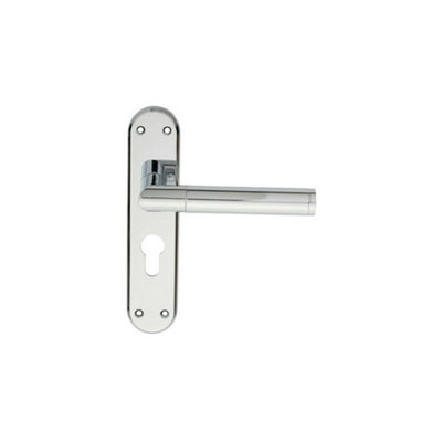 2x Round Bar Lever on Euro Lock Backplate Door Handle 180 x 40mm ...