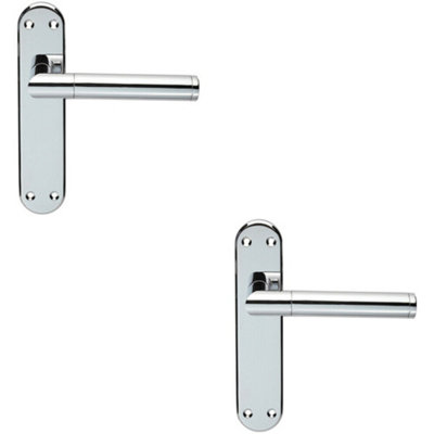 2x Round Bar Lever on Latch Backplate Door Handle 180 x 40mm Polished ...