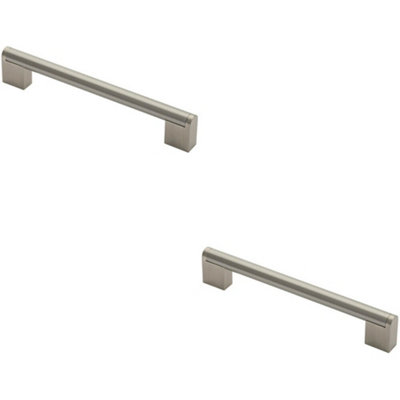 2x Round Bar Pull Handle 200 x 14mm 160mm Fixing Centres Satin Nickel ...