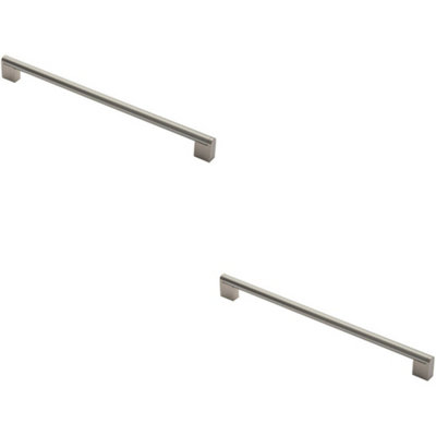 2x Round Bar Pull Handle 360 x 14mm 320mm Fixing Centres Satin Nickel ...