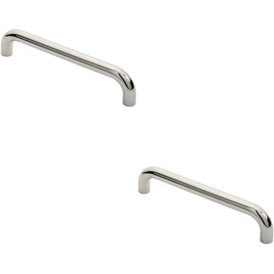 2x Round D Bar Pull Handle 325 x 25mm 300mm Fixing Centres Bright Steel ...