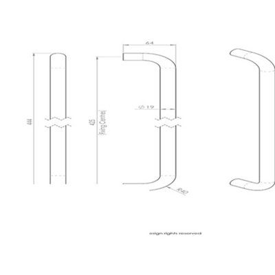 2x Round D Bar Pull Handle 444 x 19mm 425mm Fixing Centres Satin Steel