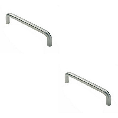 2x Round D Bar Pull Handle 619 x 19mm 600mm Fixing Centres Satin Steel