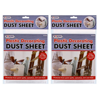 2x Rysons Plastic Decorating Painting Dust Sheet Size 3x4m Floor ...
