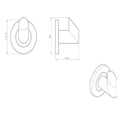 2x Single Bathroom Robe Hook on Concealed Fix Rose 44.5mm Proj Matt Black