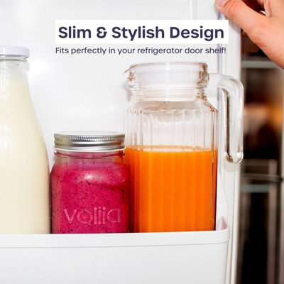 2x Slim Glass Jug 1L Easy Pour Pitchers Non Spill Lid For Milk Water ...