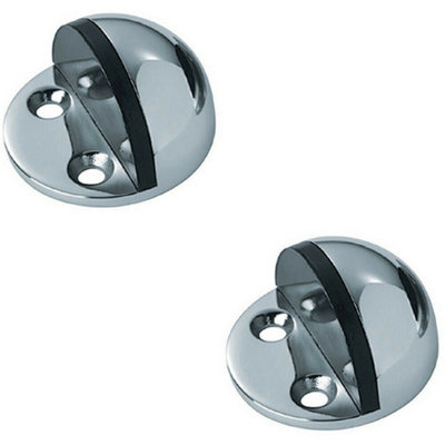 2x Small Floor Mounted Half Moon Doorstop Rubber Buffer 44mm Dia Bright ...