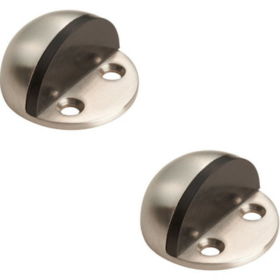 2x Small Floor Mounted Half Moon Doorstop Rubber Buffer 44mm Dia Satin ...