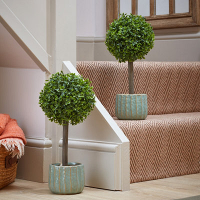 2x Smart Garden Uno Topiary Ball Tree 35cm Ceramic Pot Artificial ...