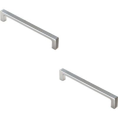 2x Straight D Bar Door Handle with Grooves 160mm Fixing Centres ...
