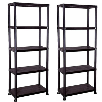 2x Strong Compact Plastic Storage Shelving Unit Racking 5 Tier