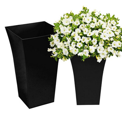 2x Tall Black Milano Shiny Gloss Finish Plastic Flower Planters For ...