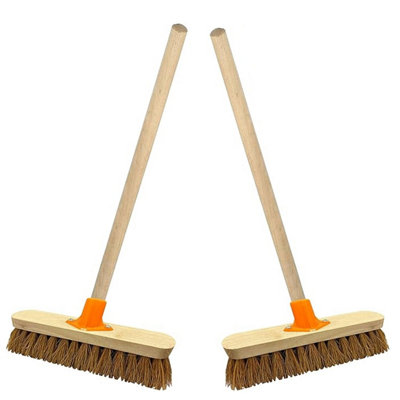 2x Traditional 10" Coco Wooden Sweeping Brushes With Support Bracket ...