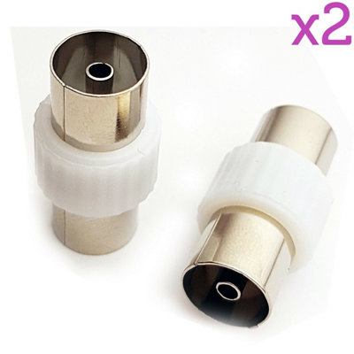 2x TV Aerial Female to Socket Coupler Adapter Cable Coax Extension ...