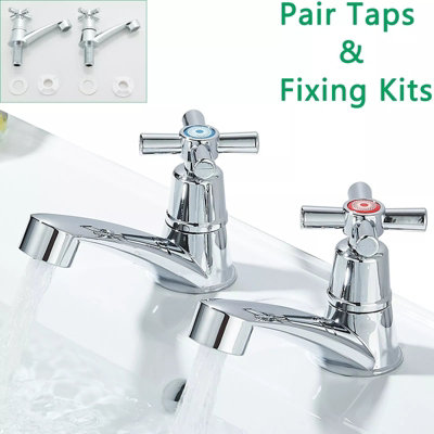 2X Twin Taps Set Hot and Cold Pair Tap Traditional Bath Bathroom Basin ...