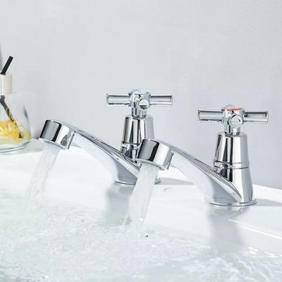 2X Twin Taps Set Hot and Cold Pair Tap Traditional Bath Bathroom Basin ...