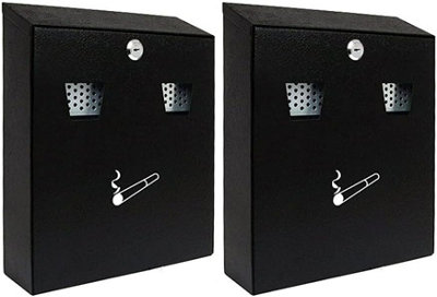 2x Wall Mount Ash Bin Lockable Mess Free Easy Install Cigarette Outdoor ...