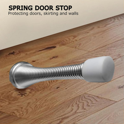 2X Wall Mounted Chome Spring Door Stops for Skirting Board or Wall ...