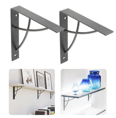 2x Wall Shelf Support Holder Bracket Steel Black Matt 40kg Home Decor NEO