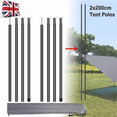 2x200cm Tent Poles Universal Telescopic Adjustable Steel Awning Canopy ...
