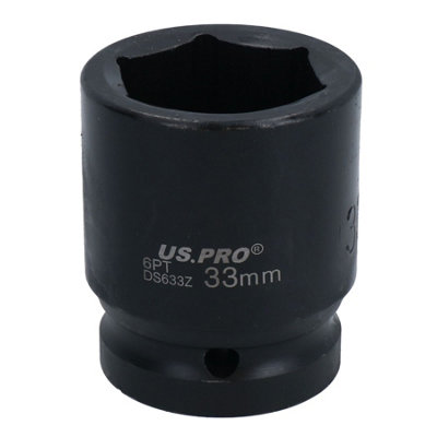 3/4" Drive 33mm Shallow Metric MM Impact Impacted Socket 6 Sided Single Hex