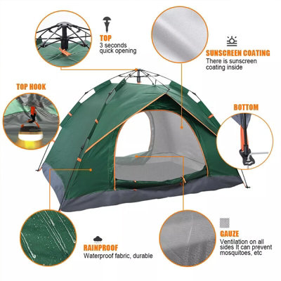 3-4 Person Automatic Pop Up Tent - Instant Camping Shelter, Double ...