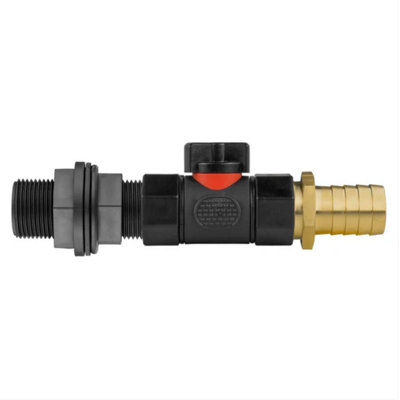 3/4 Water Butt Connector BSP with In-Line BSPF Valve and 25mm Brass Barb