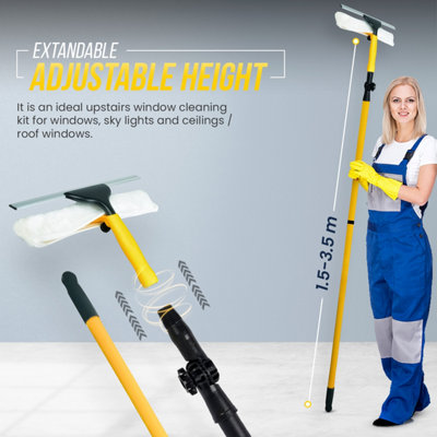 3.5m Telescopic Window Cleaner Kit with Squeegee & Microfibre Scrubber