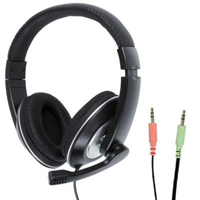 3.5mm Stereo Closed Headset & Microphone Mic Volume Control VOIP Skype ...