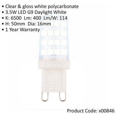 3.5W G9 Daylight White LED Bulb - 400 Lumen Output - 6500k Colour ...