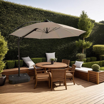 3.5x3.5m Garden Parasol Standing Natural Cantilever Square Base Weather ...