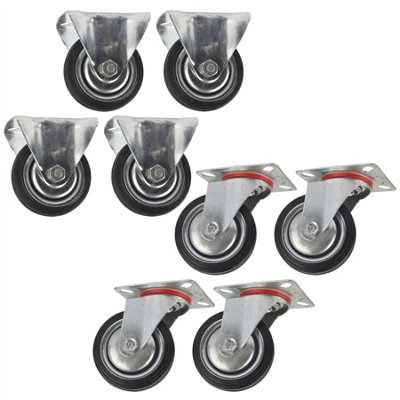3" (75mm) Rubber Fixed and Swivel Castor Wheels Trolley Caster (8 Pack)