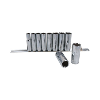 3/8" Drive Deep Metric MM Sockets 10mm - 19mm 6 Sided Single Hex 10pc ...