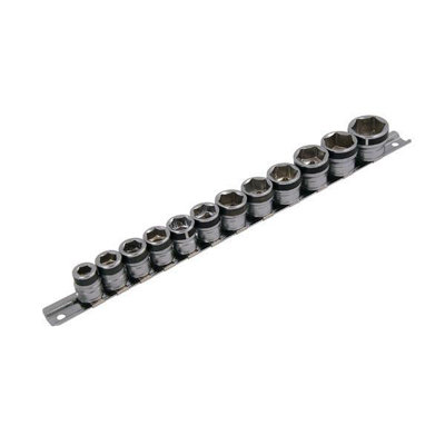 3/8" Drive Extra Shallow Metric Magnetic Socket Set, Storage Rail 12pc ...