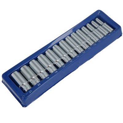 3/8in Drive Double Deep Metric MM Sockets 6 Sided Single Hex 8mm to 21mm 14pc