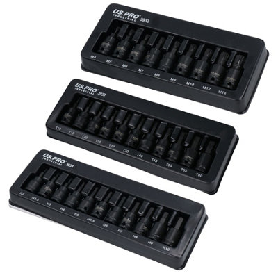 3/8in Drive Impacted Impact Shallow Hex Allen Torx Star + Spline Bits ...
