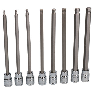 3/8in Drive Metric Extra Long Allen Hex Key Ball Ended Sockets 8pc | DIY at B&Q