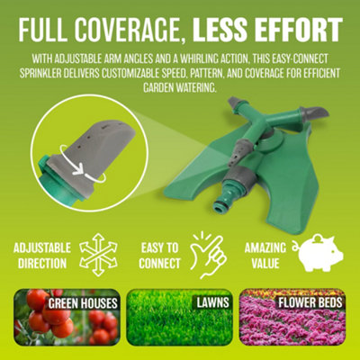 3 Arm Rotating Garden Sprinkler - Lawn Grass Sprayer, Hose Fitting ...