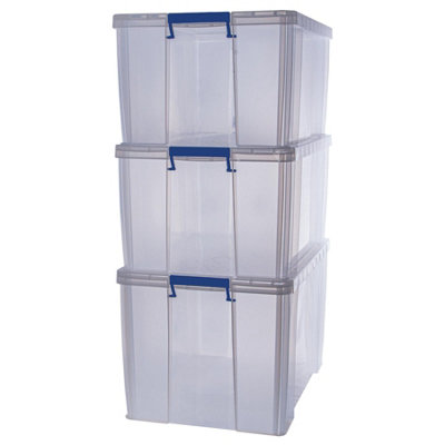 3 BANKERS BOX 2 x 70L, 1 x 85L Clear Plastic Storage Box with Lid ...