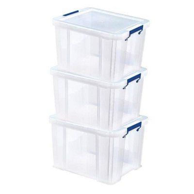 3 BANKERS BOX 36L Clear Plastic Storage Box with Lid Super Strong ...