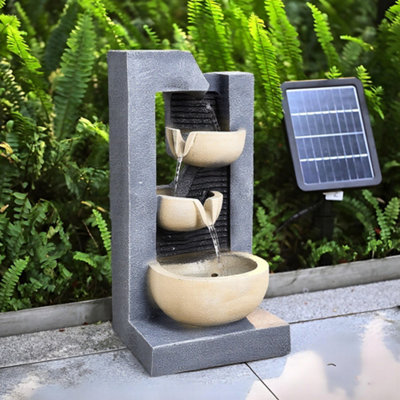 3-Bowl Solar Powered Water Fountain Outdoor Gardening Decor